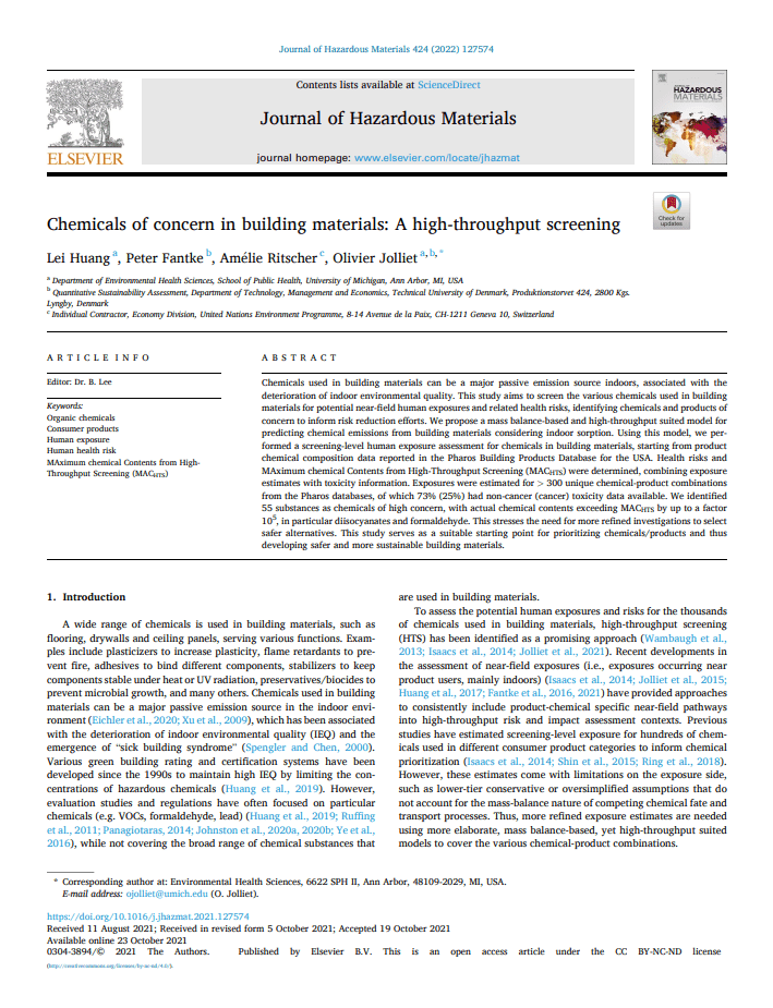 Chemicals of concern in building materials: A high-throughput screening ...